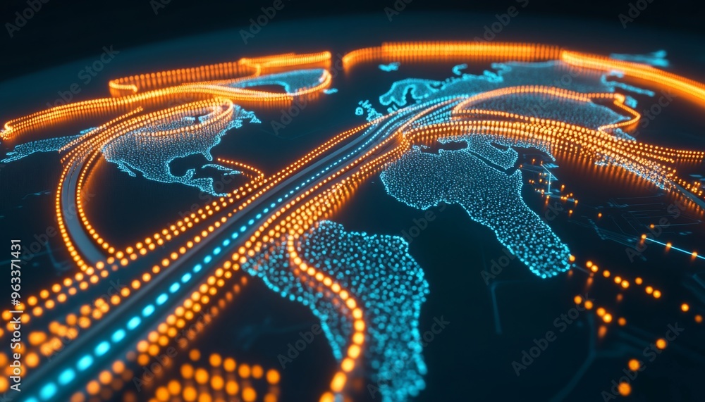 digital highway overlaid on a world map, Global Connectivity and ...