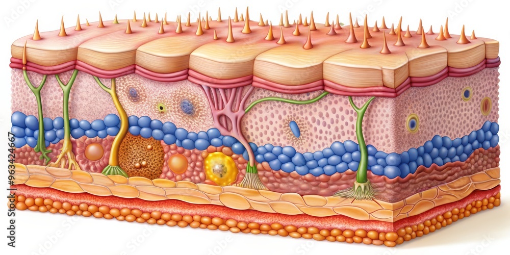 Human Skin Layers - Cross-Section with Hair Follicles and Fat Cells ...