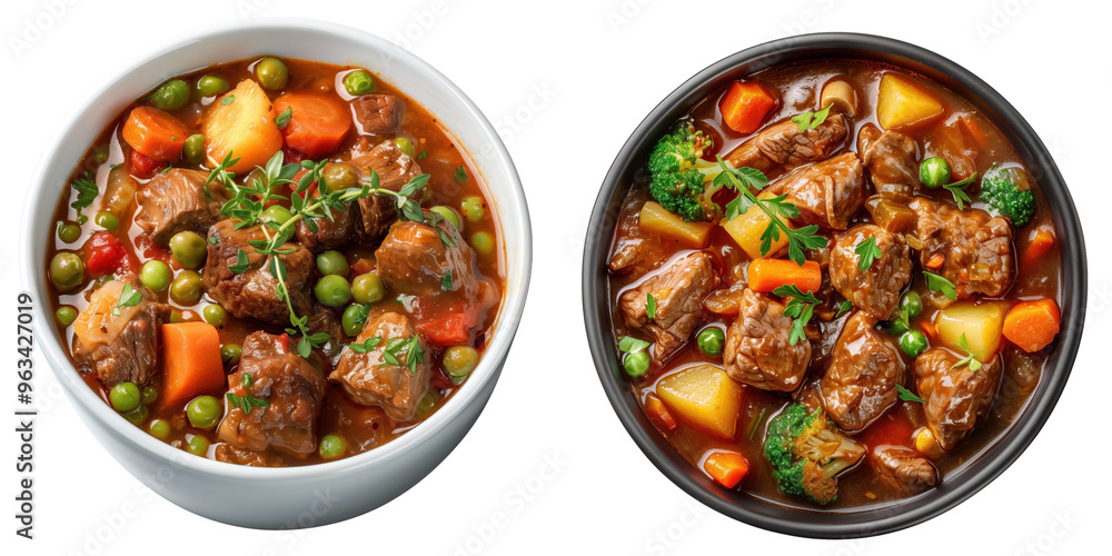 Beef stew with hearty chunks of meat and vegetables isolated on ...