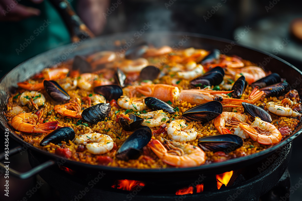 Experience the vibrant colors and flavors of traditional seafood paella ...
