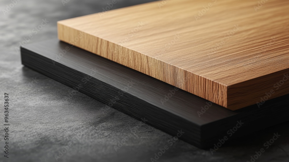 Close-up of various types of melamine faced chipboard panels in ...