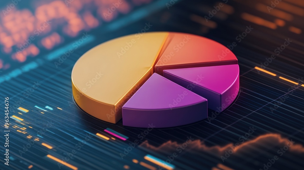 Dynamic 3D pie chart with segments that change color based on financial ...