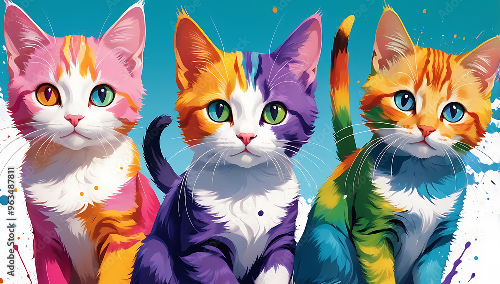 A distinct fat cats arrayed horizontally, each embodying a separate ...