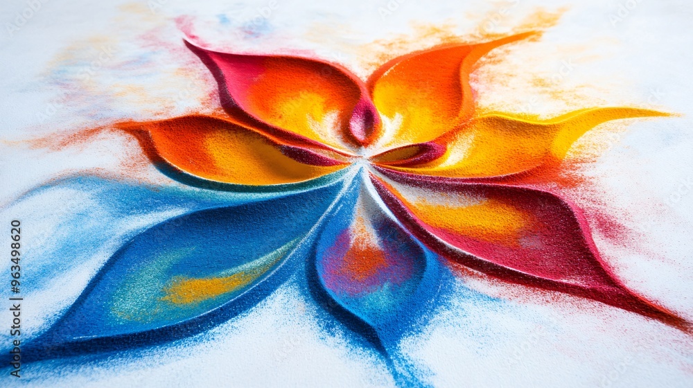 Abstract rangoli with fluid patterns and blending colors, inspired by ...
