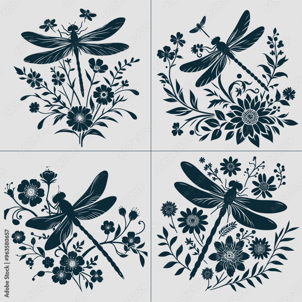 Dragonfly Svg & Png, Dragonfly Clipart, Flower Vector Image, Dragonfly ...