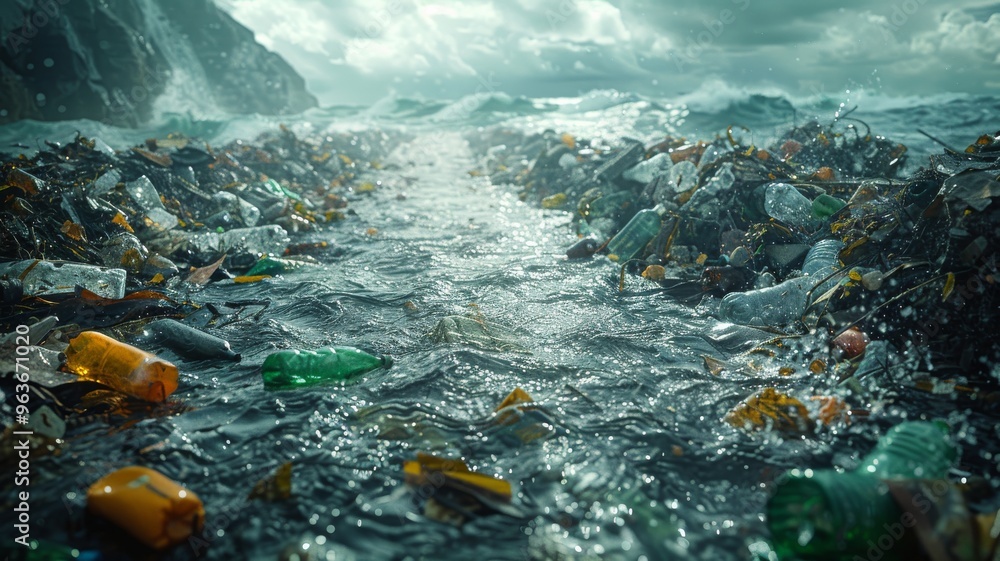 Plastic waste floating in the ocean, highlighting the severe impact of ...