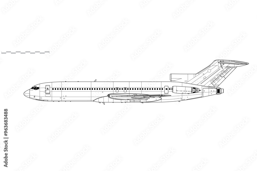Boeing 727-200. Vector drawing of narrow-body mid-range passenger jet ...
