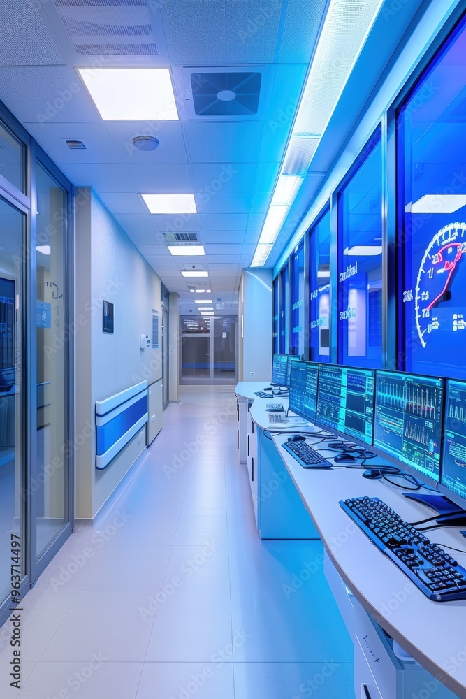 High-Tech Hospital Digital Control Room Monitoring Energy Use and ...