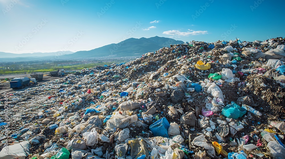 Overflowing landfill with an increase in waste as consumption patterns ...