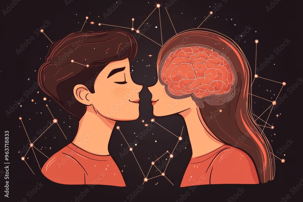 Brain resilience Cognitive organ Minimalist illustration of a couple ...