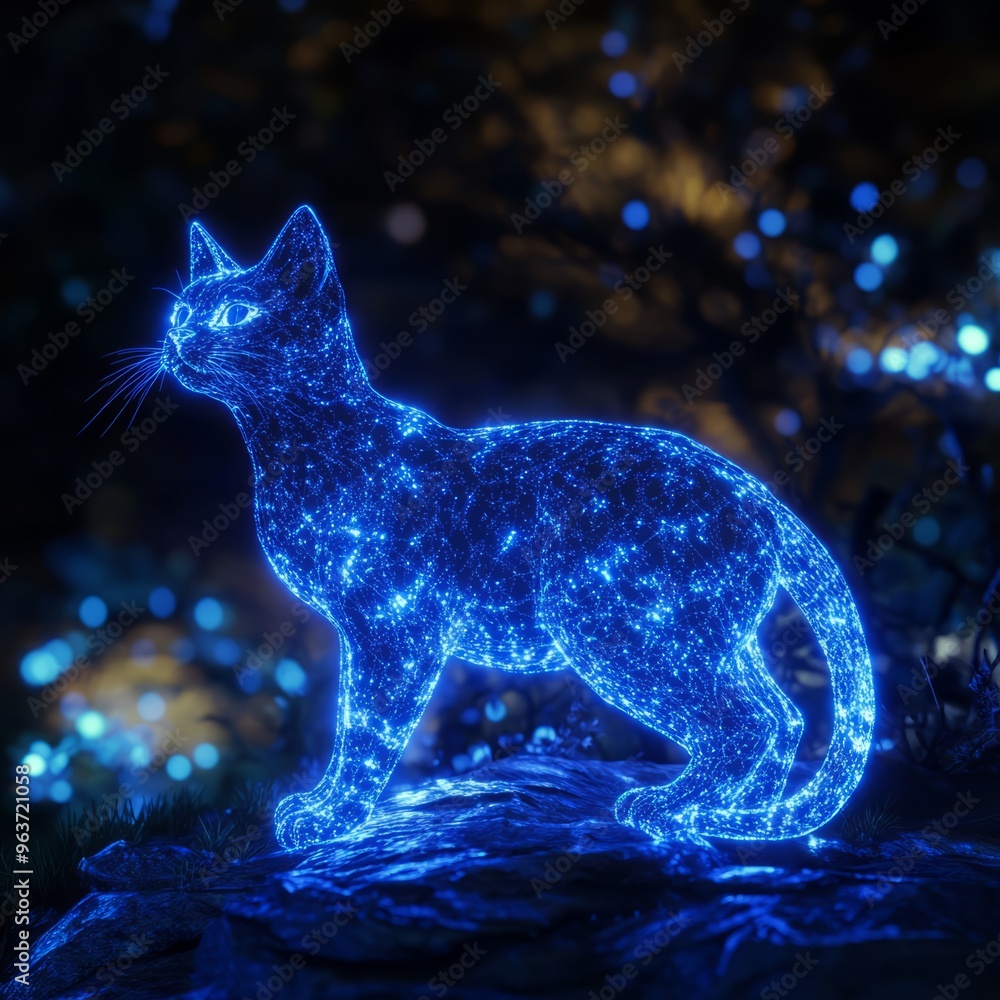 Luminous Cat Silhouette in Night Sky: CryEngine_2 8K Pointillism ...
