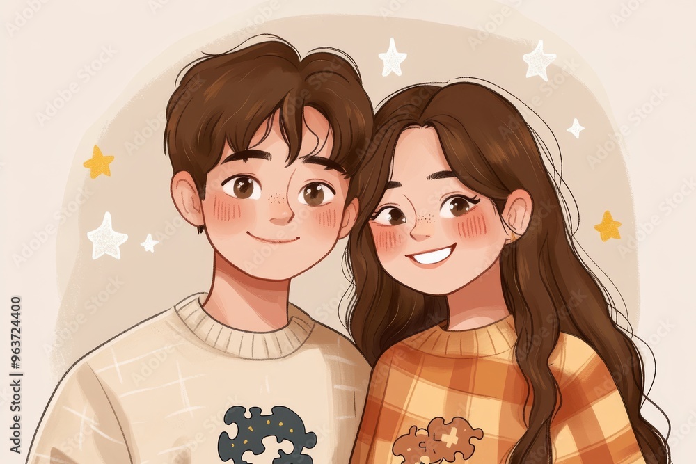 Cognitive potential Intellect Cute couple illustration with puzzle ...