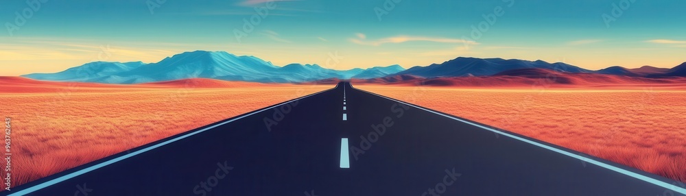 Front view of an infinite road, flat design, animated in bold colors ...