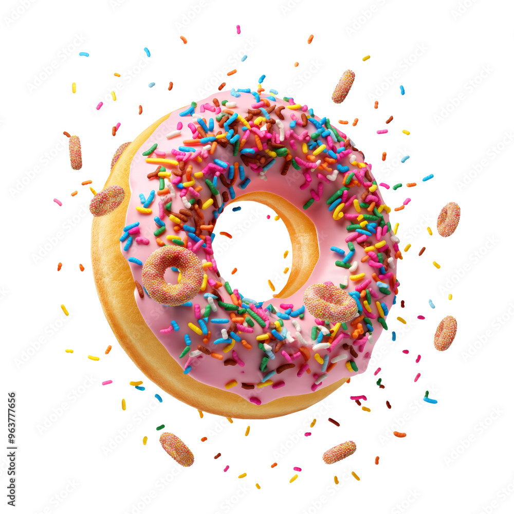 donut with sprinkles falling in motion isolated on transparent white ...