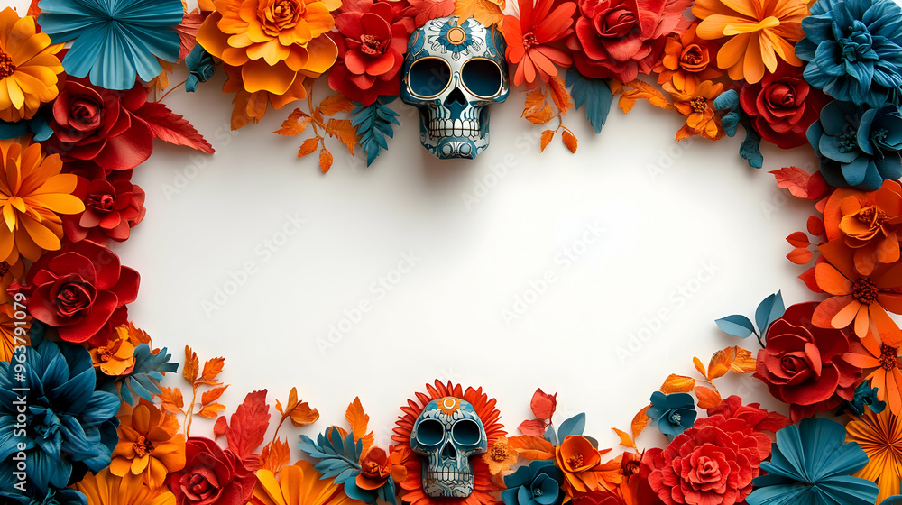 Stockillustrationen 3D Ofrenda and Papel Picado Border Frame for Dia de ...