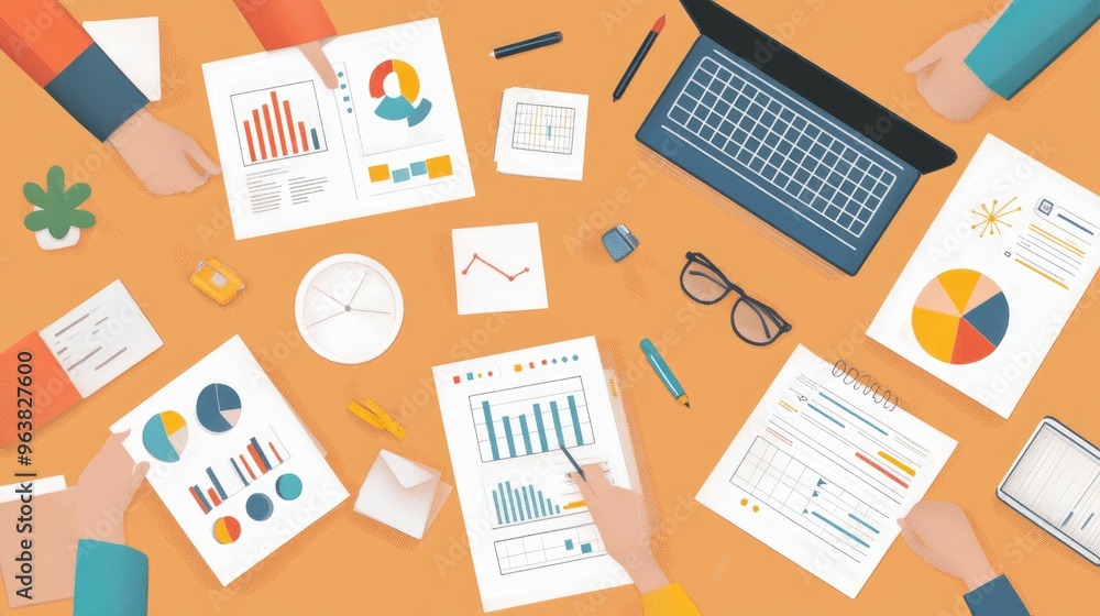 Smart project management tools for remote teams, flat design, top view ...