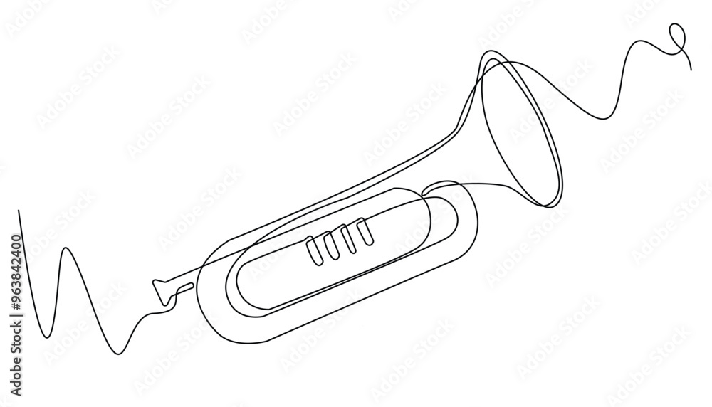 continuous line trumpet.one line drawing of trumpet icon.single line ...