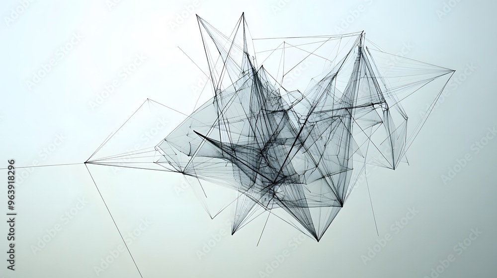 Abstract Wireframe Sculpture: A wireframe sculpture floating in mid-air ...