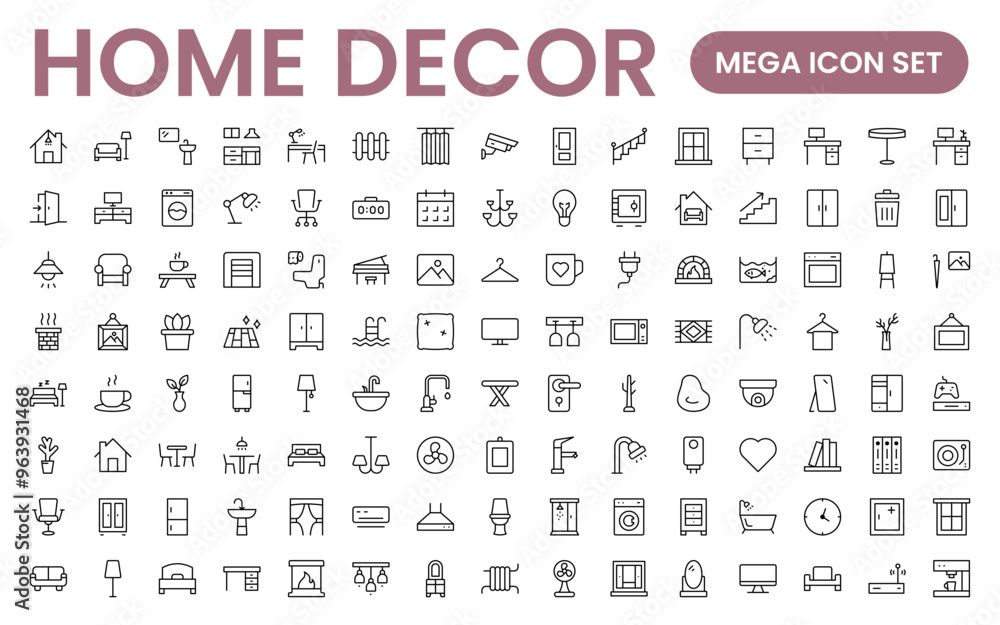 Vector de Stock Elegant Interior and Home Decor Icons: A Stylish Set ...