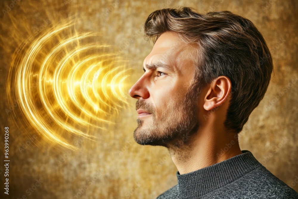 Action potential cognitive map and brain region man’s head with glowing ...