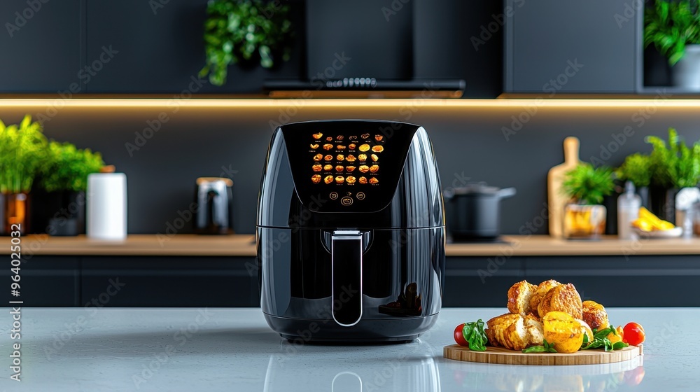 Futuristic High-End Air Fryer with Augmented Reality Displaying Cooking ...