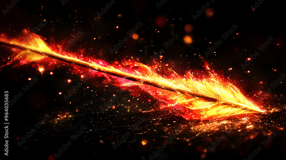 Blazing Arrow: Fiery Arrow with Glowing Red and Yellow Flames Against ...