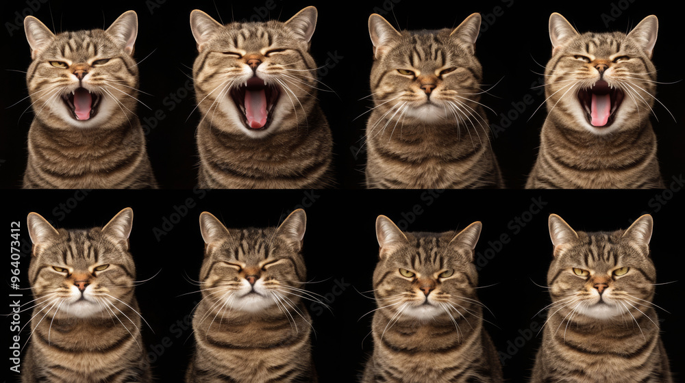 a cute little cat with different facial expressions meme set branding ...