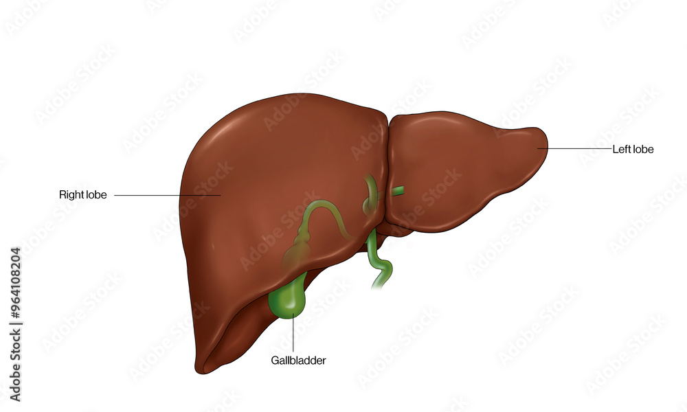 Detailed Illustration of Liver Anatomy with Gallbladder: Labeled ...
