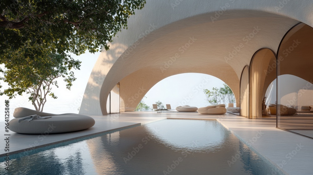 Luxurious arched interior and exterior architectural design, created in ...