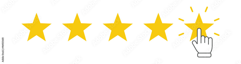 five stars customer product review icon. yellow 5 star rating feedback ...