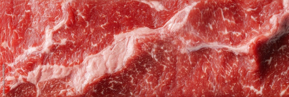 Detailed and closeup fresh raw red marbled beef texture showcases rich ...