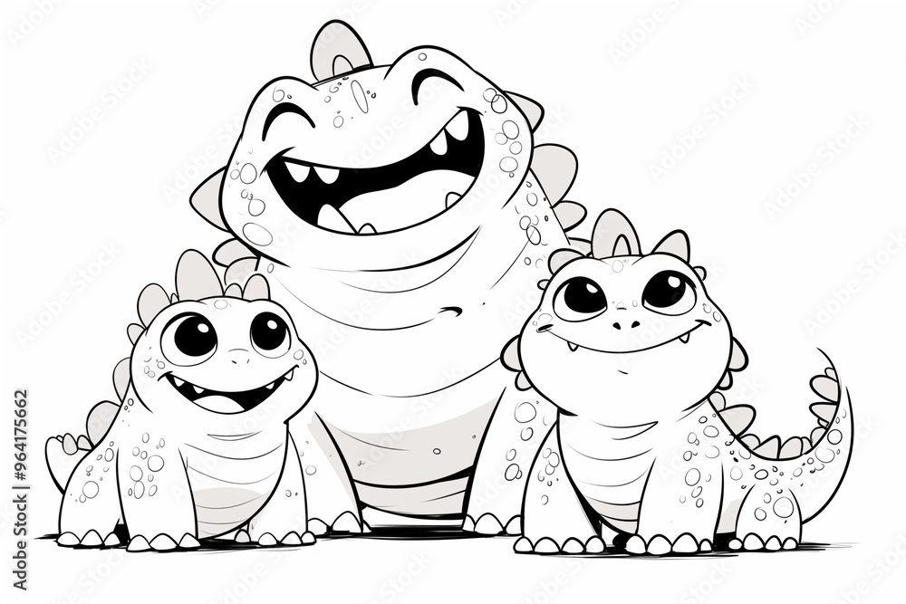 Set of cute dinosaur animals, simple line drawing, outline coloring ...