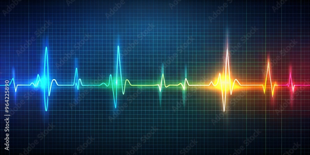 A stylized ECG tracing on a dark blue backdrop, highlighting a right ...