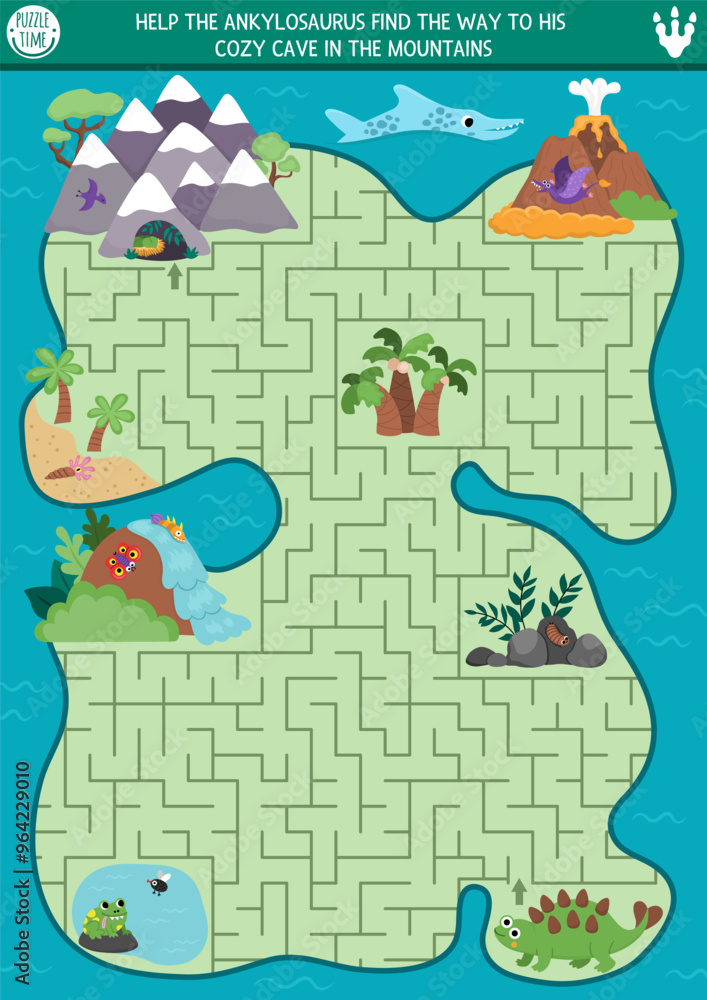 Dinosaur maze for kids with cute animals and ancient world landscape ...