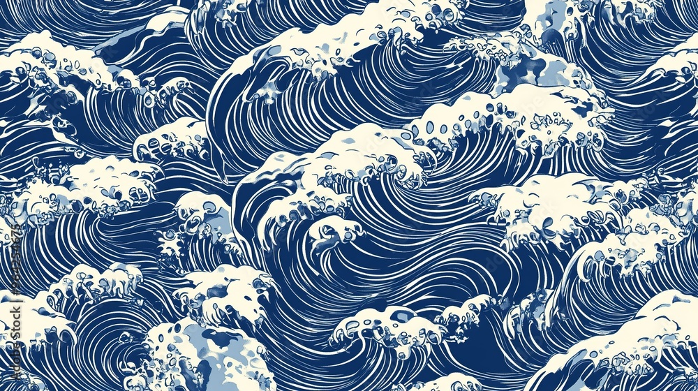Navy blue waves with white foam create an intricate pattern reminiscent ...