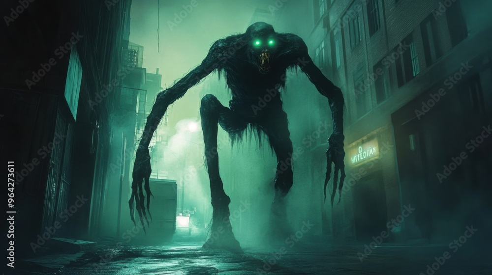 Detailed and Eerie Illustration of a Skin-Walker with Glowing Eyes and ...