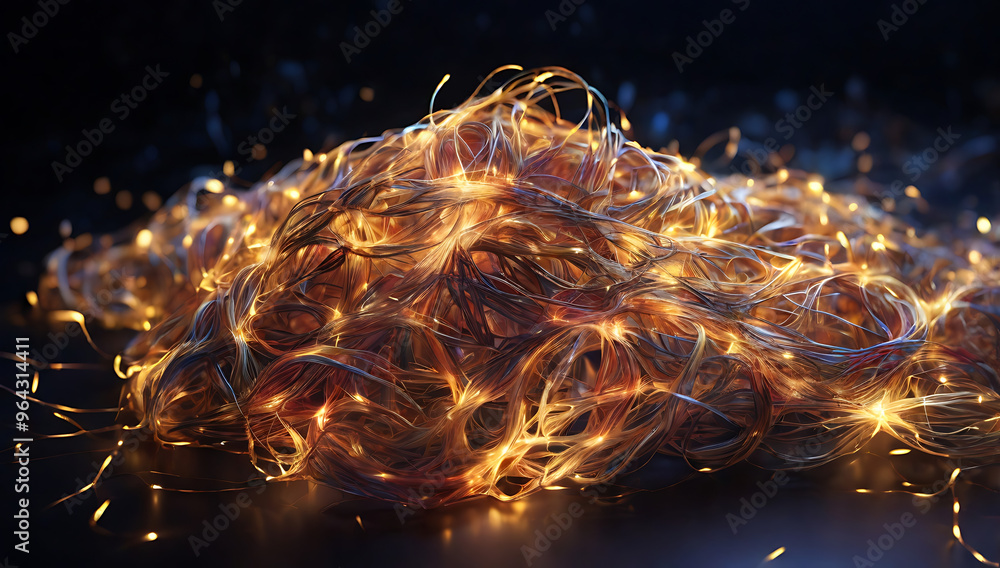 A conceptual image of human thoughts visualized as tangled threads of ...