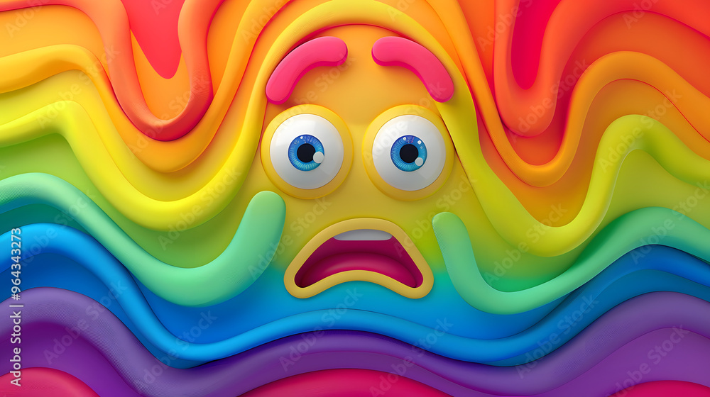 Confused eyes and mouth emoji expression on rainbow background Stock ...