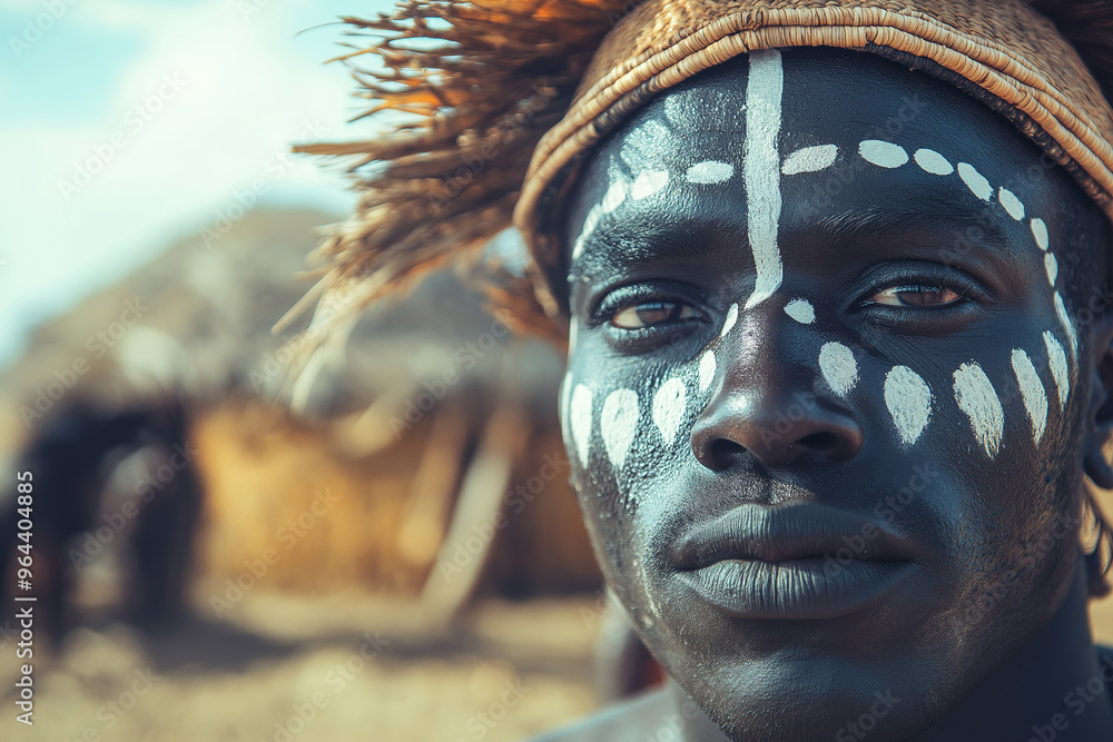 handsome black man from an African tribe against the background of ...
