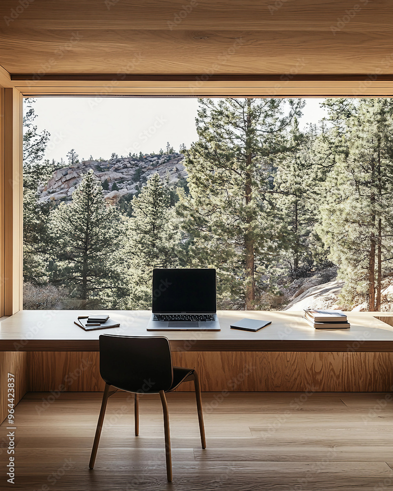 Symmetrical Office Desk Setup with Modern Plywood Furniture and Moody ...