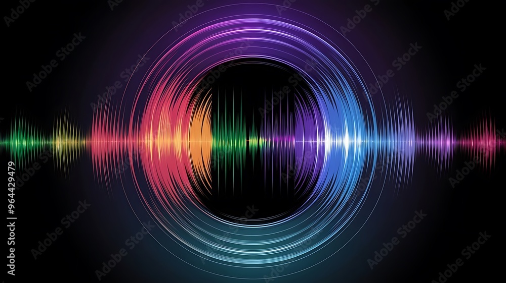 A mesmerizing circular waveform animation background featuring vibrant colors that pulse and ...
