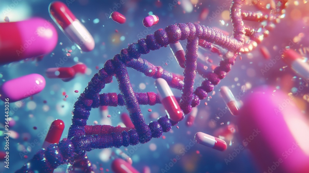 Medicine transforming into a detailed DNA helix, illustrating the shift ...