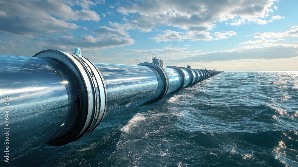 Ocean-spanning hydrogen pipeline carrying clean energy, a symbol of ...