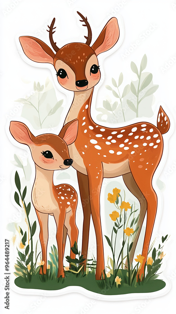 deer fawn animals wildlife nature forest cute illustration art mother ...