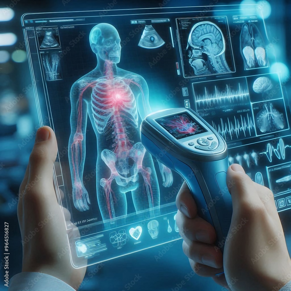 Advanced Medical Scanner: A handheld device scanning a patient ...