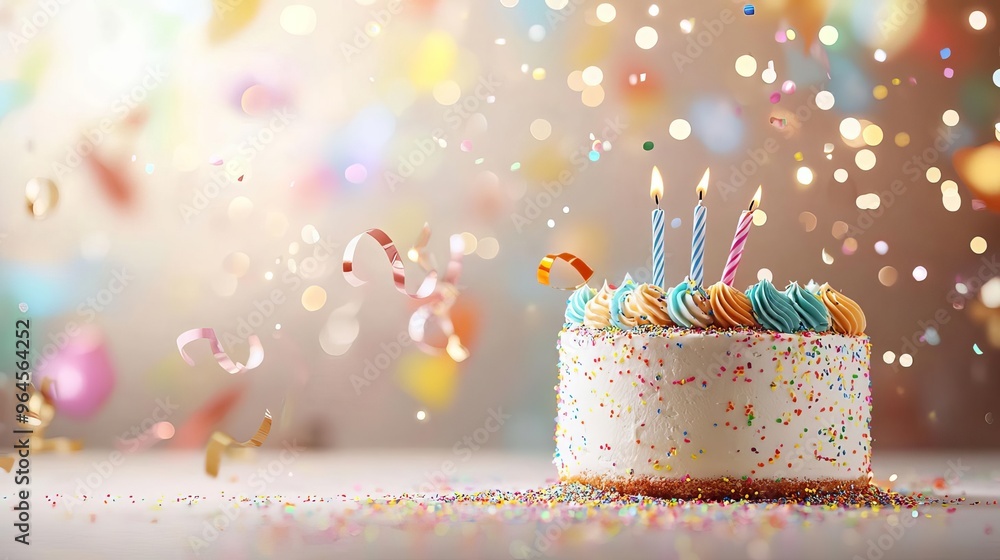 Birthday cake covered in colorful glitter dust, abstract pastel glitter ...