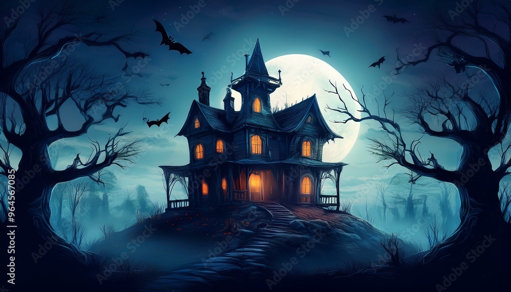 Spooky Haunted House at Night: An eerie, abandoned Victorian-style ...