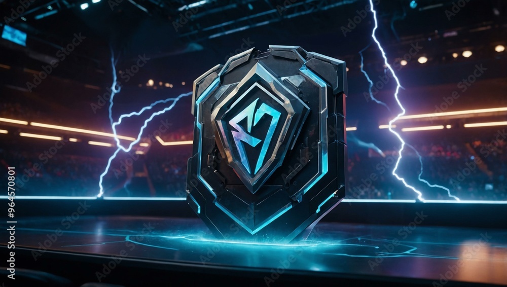 Holographic esports logo with versus text and lightning for tournament ...