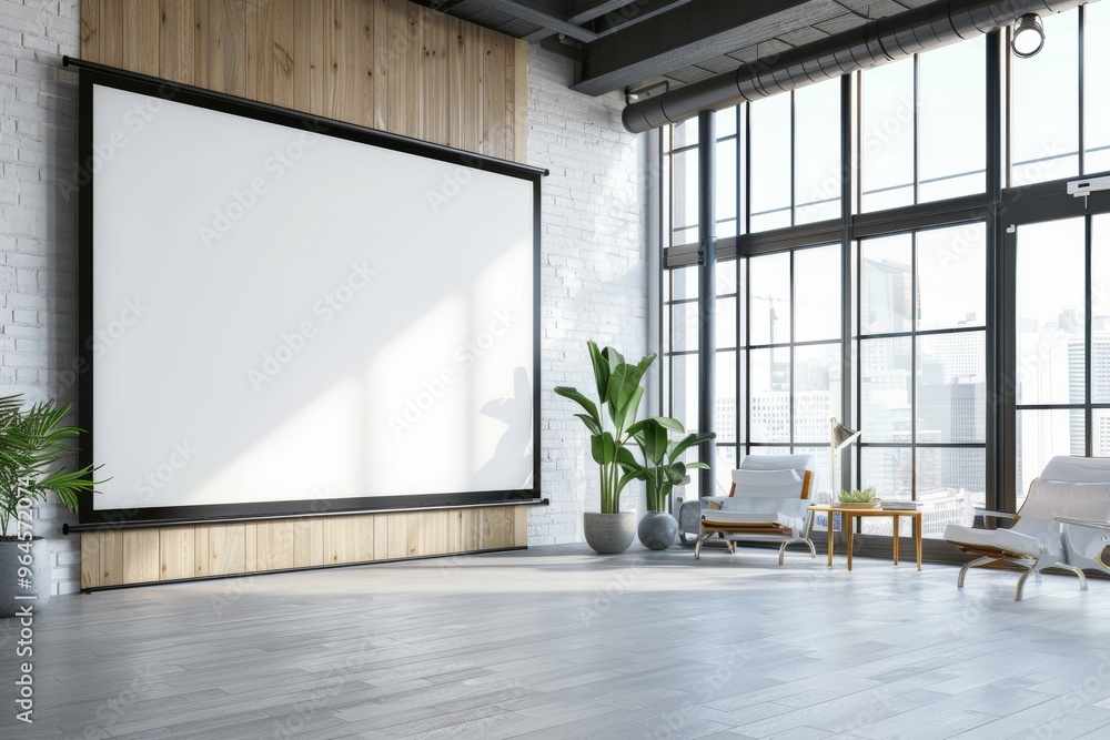 Realistic 3d side view of presentation screen in modern office ...