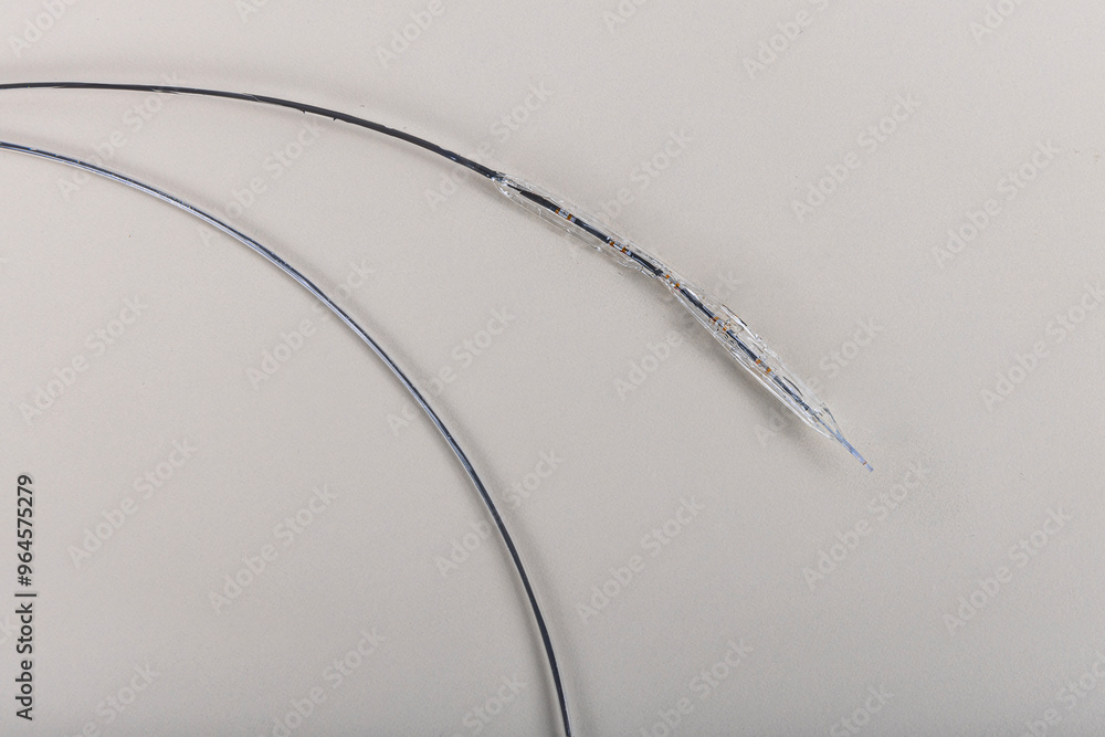 Heart Stent angioplasty. Stent and catheter for implantation into blood ...